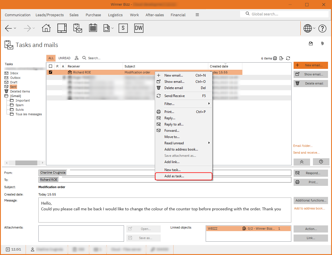 Convert a mail into a task – Winner Bizz